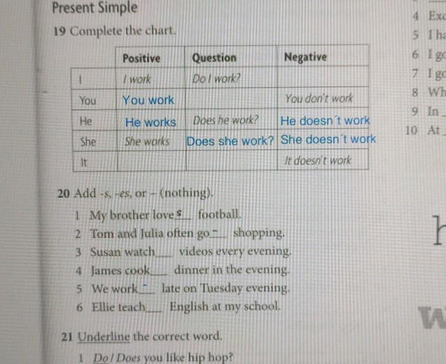 Present Simple 19 Complete the chart | StudyX