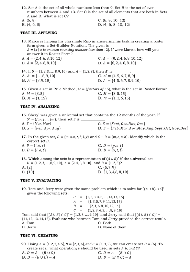 12 Set A is the set of all whole numbers | StudyX