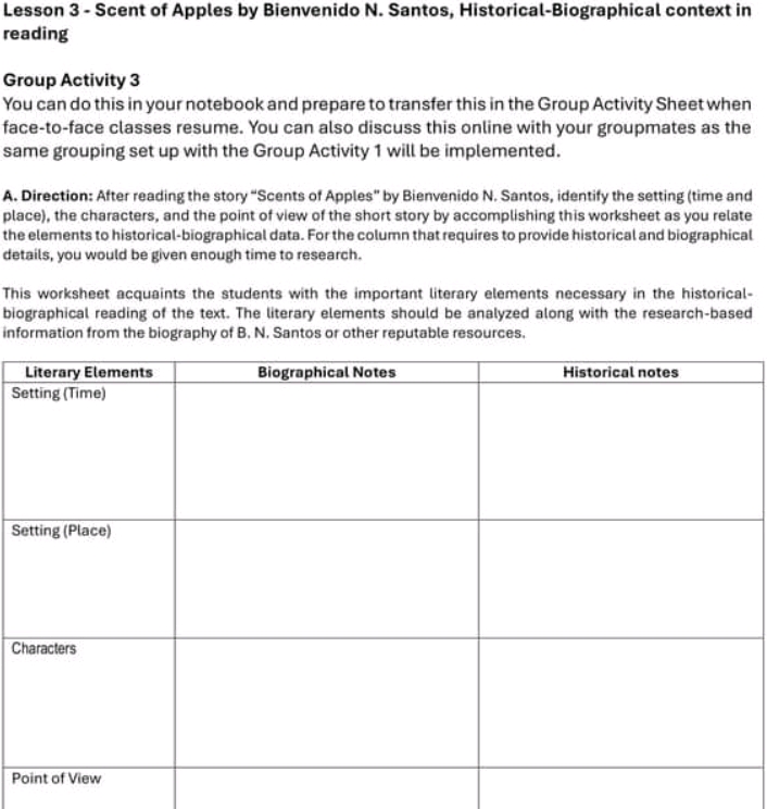 Lesson 3 - Scent of Apples by Bienvenido N | StudyX