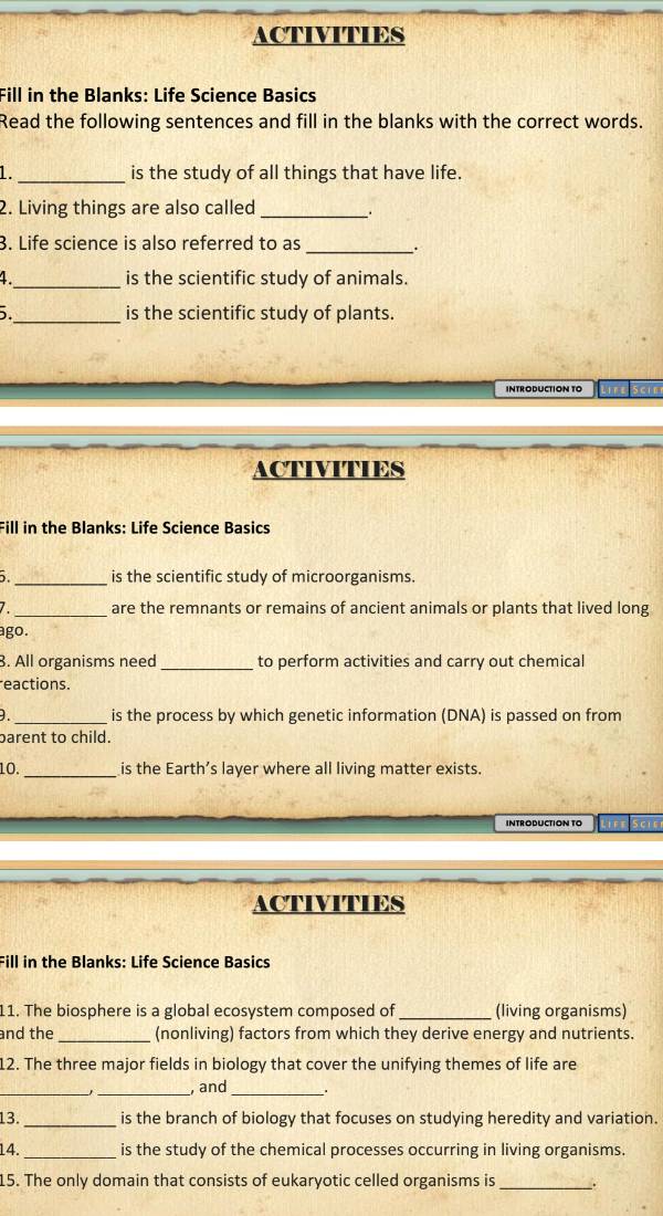 Fill in the Blanks Life Science BasicsRead | StudyX