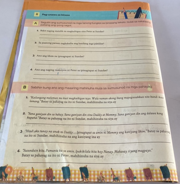 Pag-unawa sa binasa A Sagutin ang sumusunod | StudyX