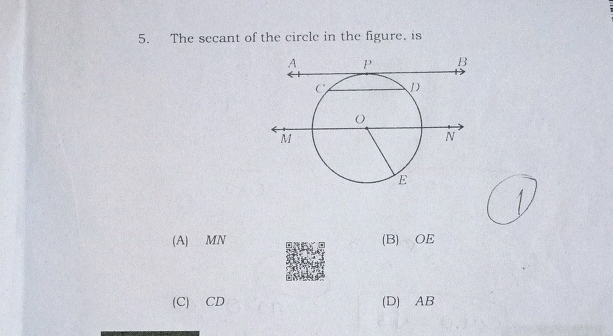 5 The secant of the circle in the figure is | StudyX