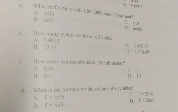 5 What prefix represents 1000000 times a | StudyX