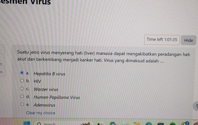 Suatu jenis virus menyerang hati (liver) | StudyX