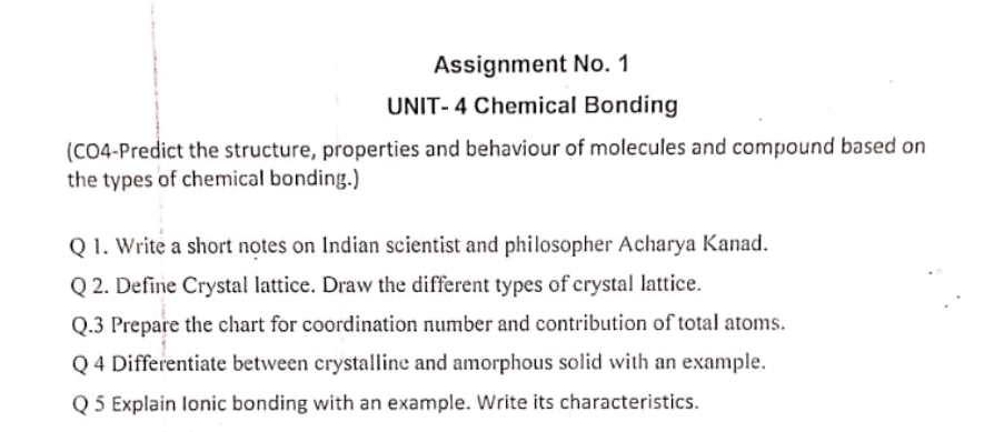 Assignment No 1 UNIT-4 Chemical Bonding | StudyX