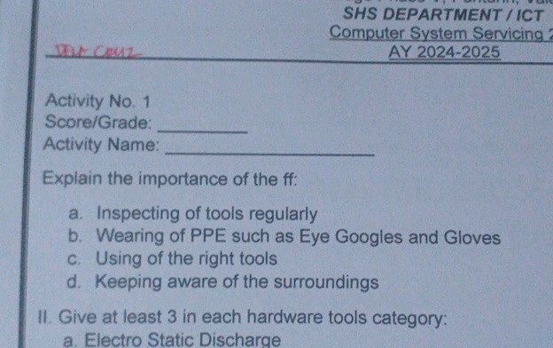 SHS DEPARTMENT / ICT Computer System | StudyX