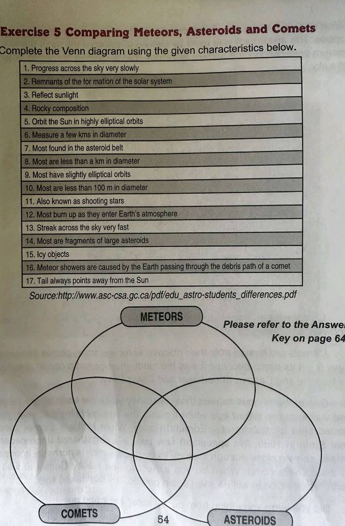 Exercise 5 Comparing Meteors Asteroids and | StudyX
