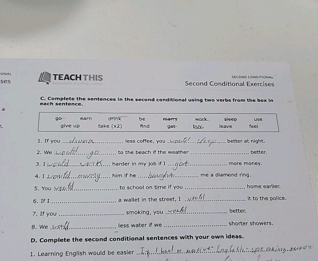 C Complete the sentences in the second | StudyX