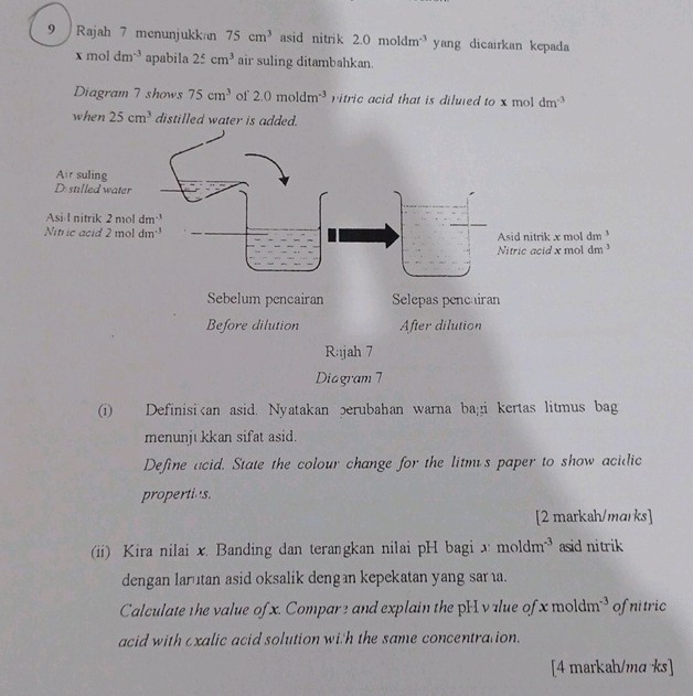 Rajah 7 menunjukkan 75 cm asid nitrik 20 | StudyX