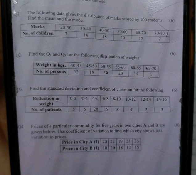 Q1 The following data gives the distribution | StudyX