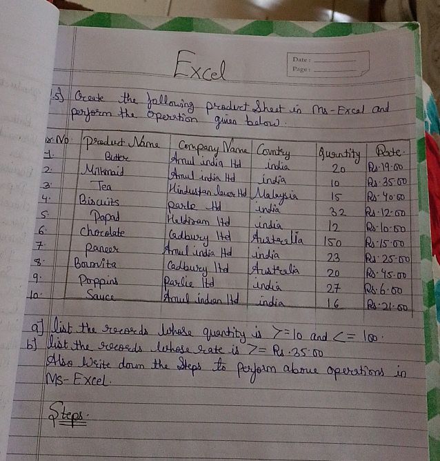 15) Create the following product sheet in | StudyX