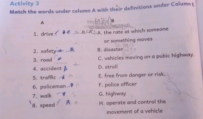 Activity 3 Match the words under column A | StudyX