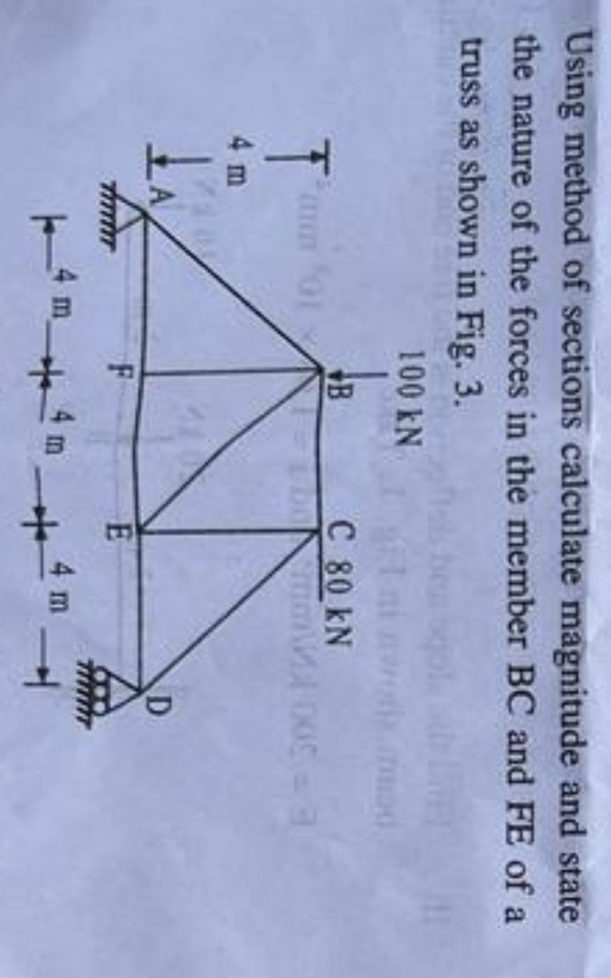 Using method of sections calculate magnitude | StudyX