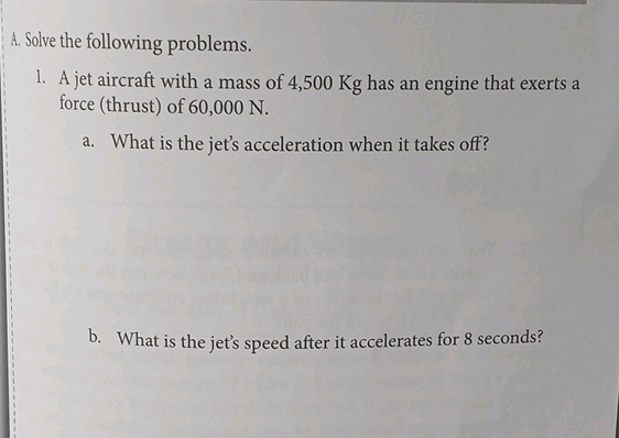 A Solve the following problems 1 A jet | StudyX