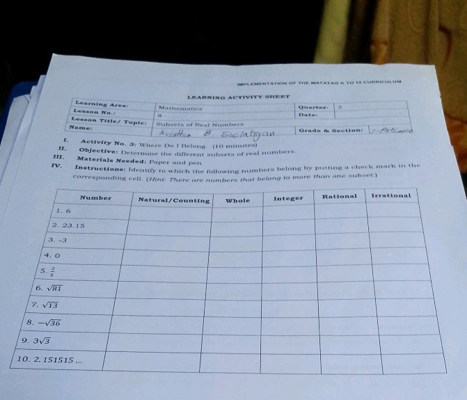 IMPLEMENTATION OF THE MATATAS K TO 10 | StudyX