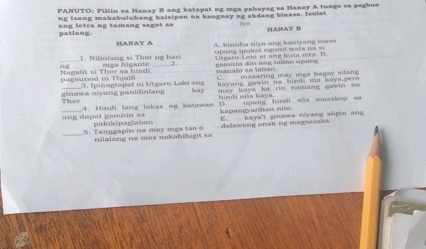 PANUTO Piliin sa Hanay B ang katapat ng mga | StudyX