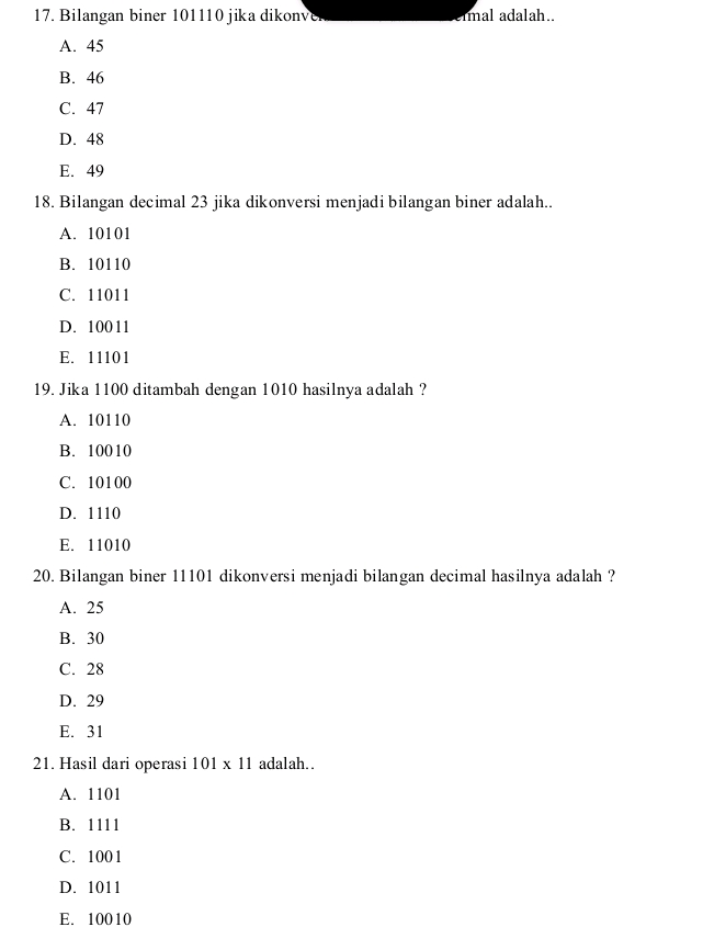 17 Bilangan biner 101110 jika dikonversi | StudyX