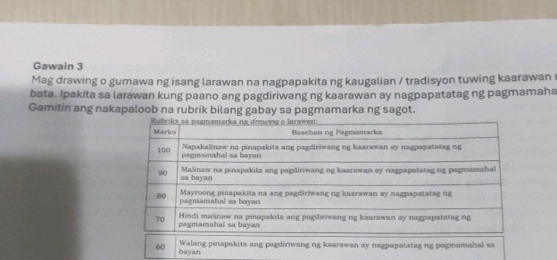 Gawain 3 Mag drawing o gumawa ng isang | StudyX