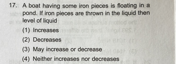 17 A boat having some iron pieces is | StudyX