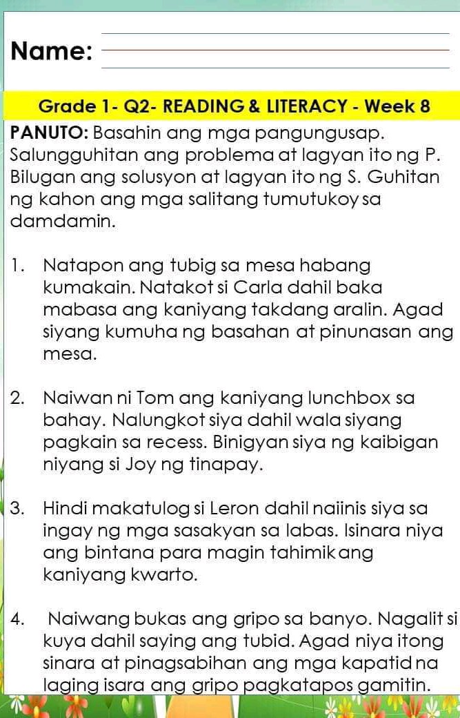 PANUTO Basahin ang mga pangungusap | StudyX