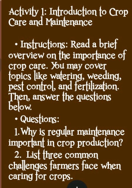 Activity 1 Introduction to Crop Care and | StudyX