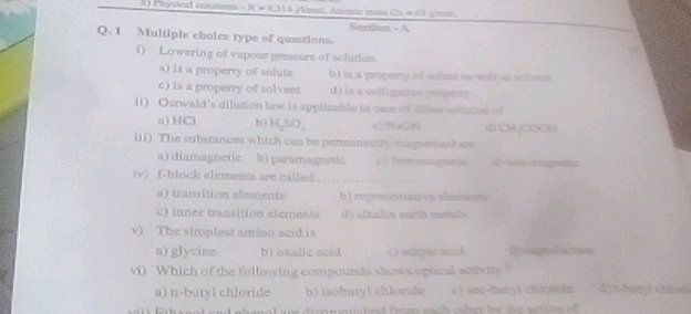 Section-A Q1 Multiple choice type of | StudyX
