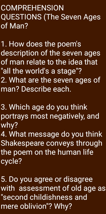 COMPREHENSION QUESTIONS (The Seven Ages of | StudyX