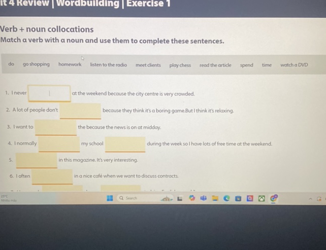 Verb + noun collocations Match a verb with a | StudyX
