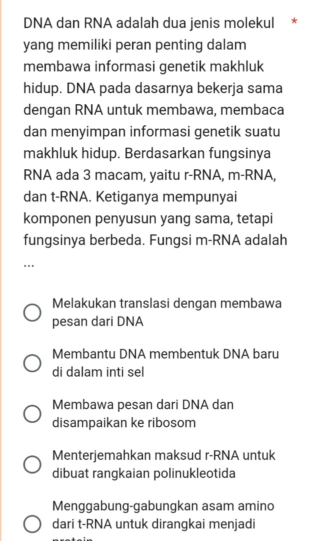 DNA dan RNA adalah dua jenis molekul yang | StudyX