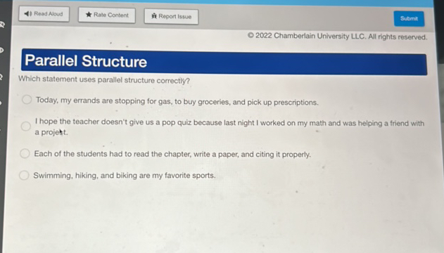 Parallel Structure Which statement uses | StudyX