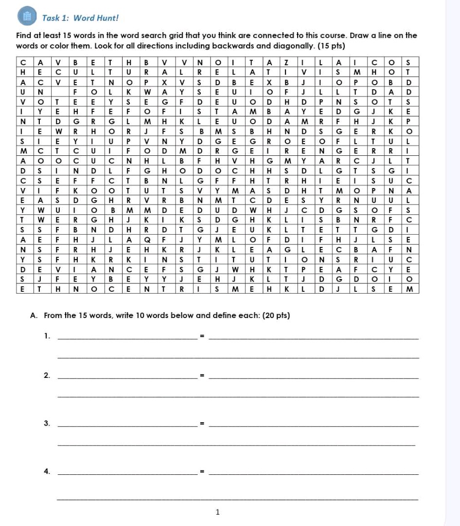 Task 1 Word HuntFind at least 15 words in | StudyX