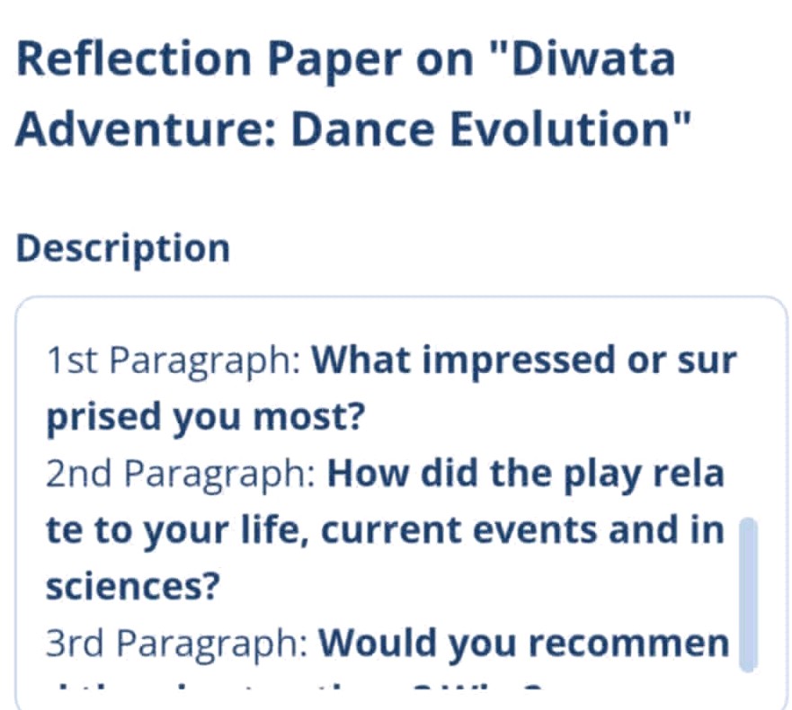 Reflection Paper on Diwata Adventure Dance | StudyX