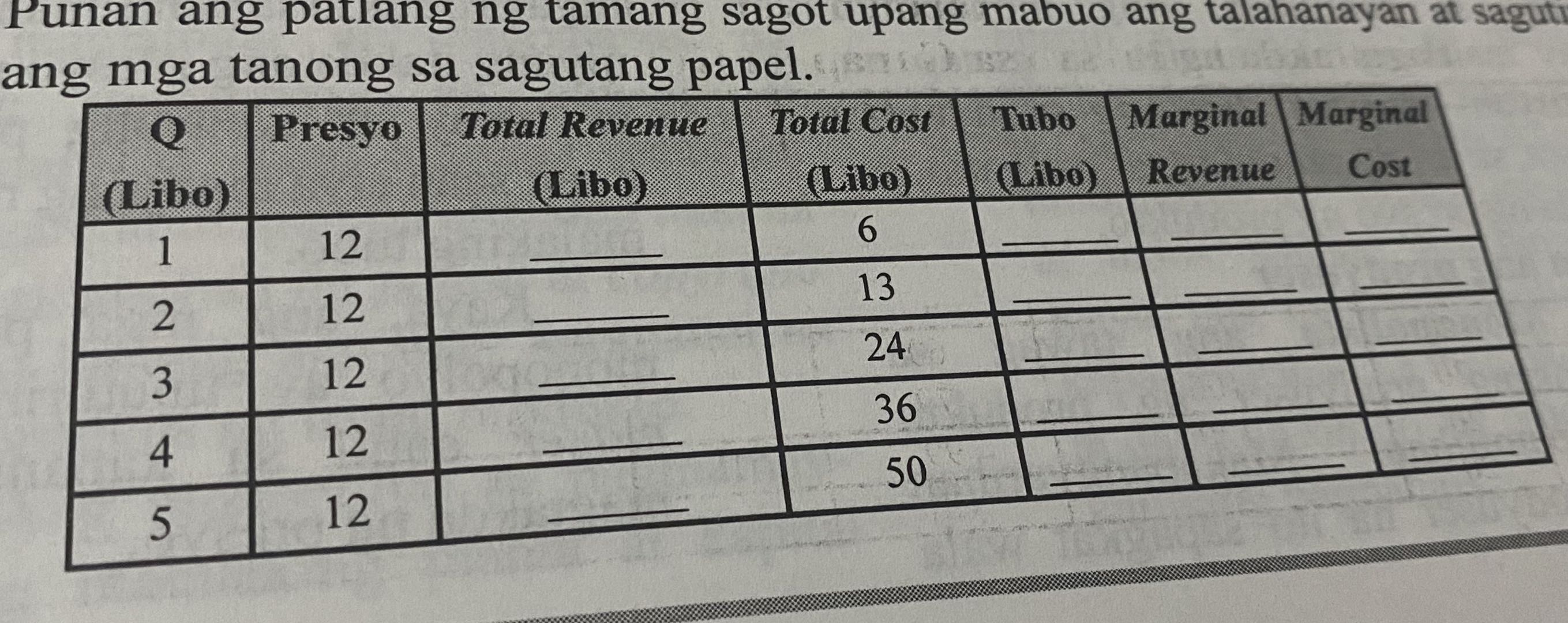 Punan ang patiang ng tamang sagot upang | StudyX
