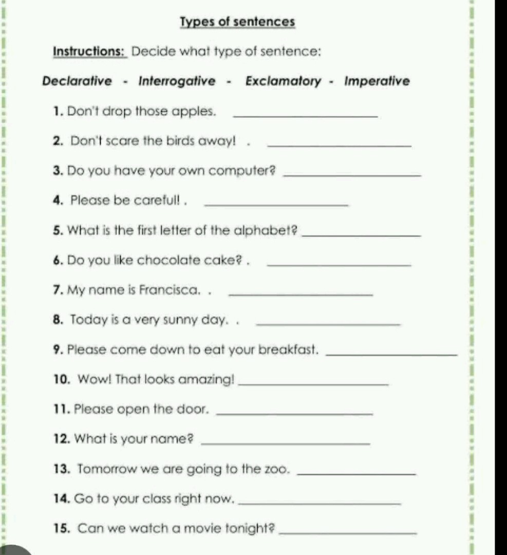 Types of sentences Instructions Decide what | StudyX