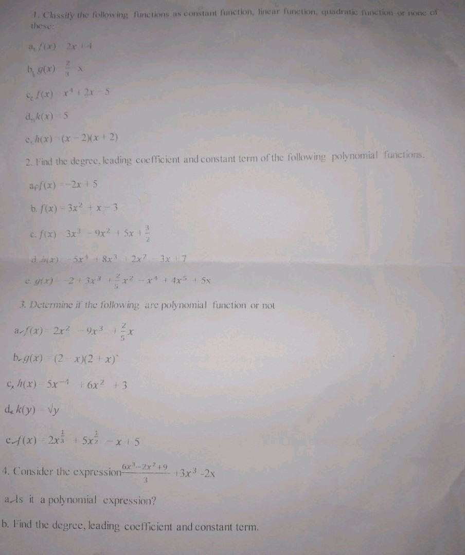 1 Classify the following functions as | StudyX