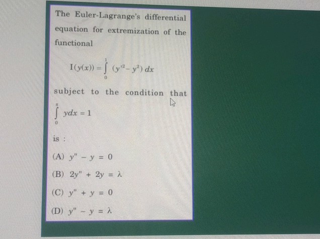 The Euler-Lagranges differential equation | StudyX