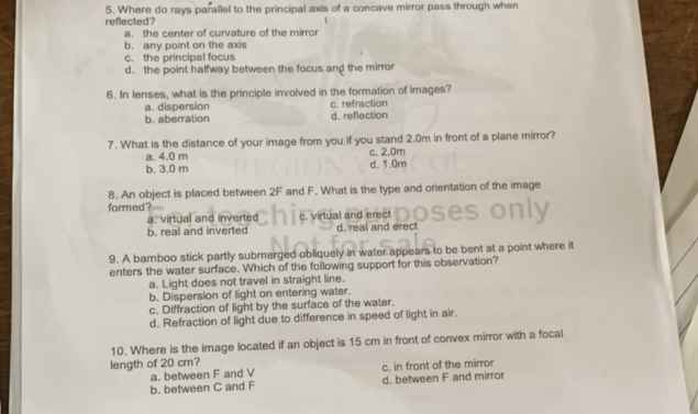 5 Where do rays parallel to the principal | StudyX