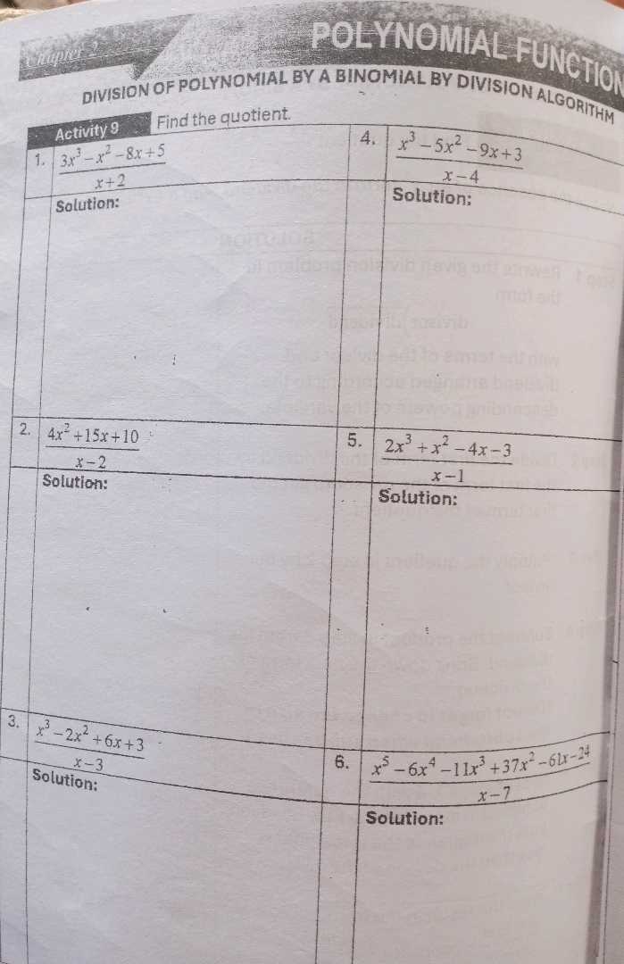POLYNOMIAL FUNCTIONDIVISION OF POLYNOMIAL BY | StudyX