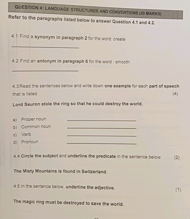 QUESTION 4 LANGUAGE STRUCTURES AND | StudyX
