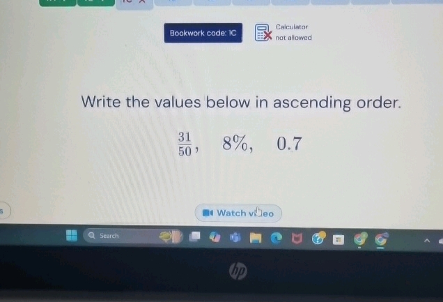Write the values below in ascending order | StudyX