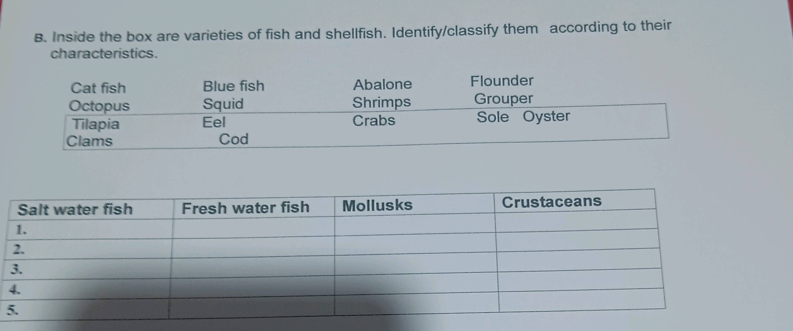 B Inside the box are varieties of fish and | StudyX