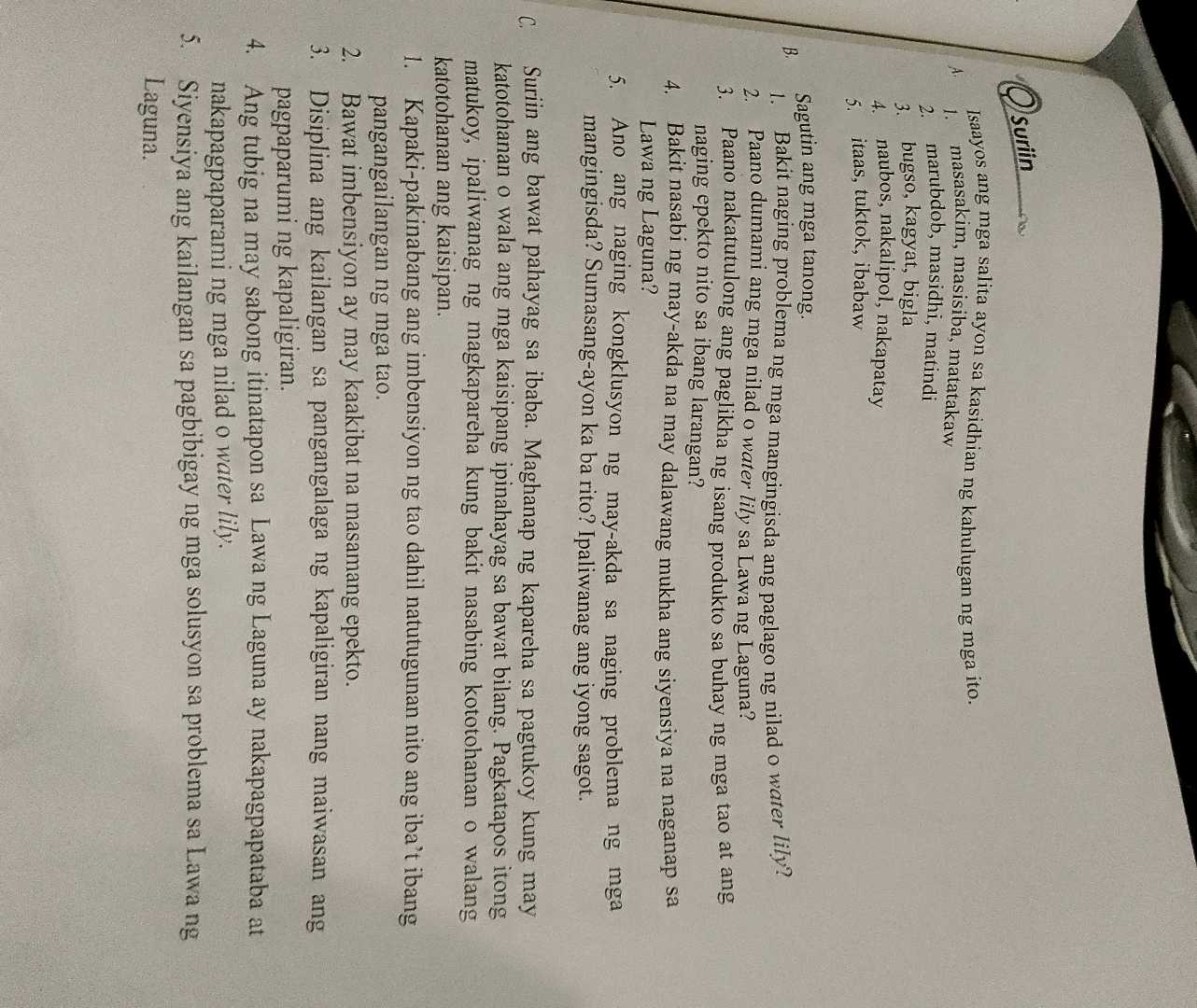 A Isaayos ang mga salita ayon sa kasidhian | StudyX