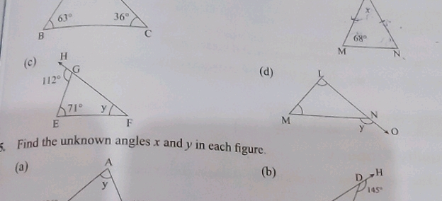 5 Find the unknown angles x and y in each | StudyX