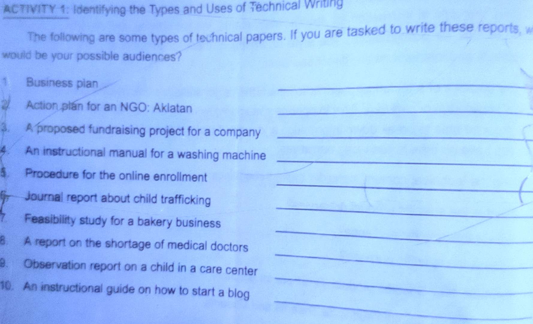 ACTIVITY 1 Identifying the Types and Uses of | StudyX
