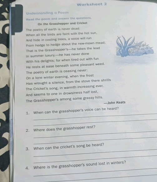 Worksheet 2 Understanding a Poem Read the | StudyX