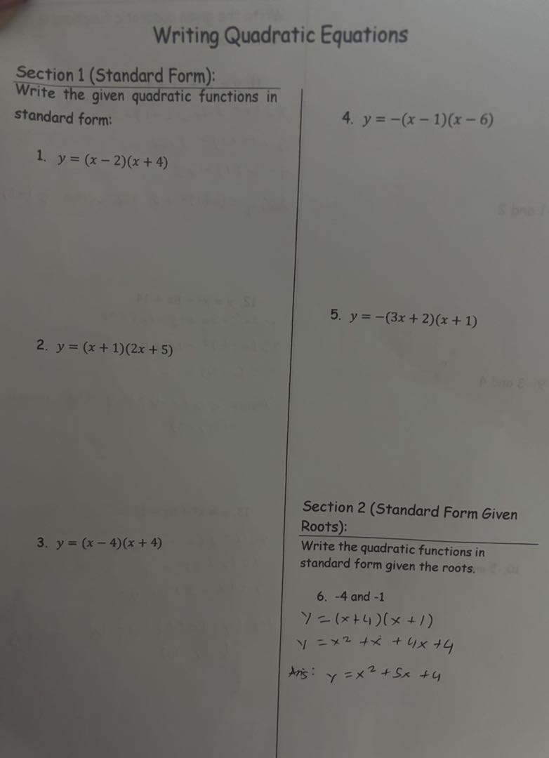 Writing Quadratic EquationsSection 1 | StudyX