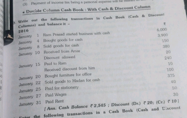 Write out the following transactions in Cash | StudyX