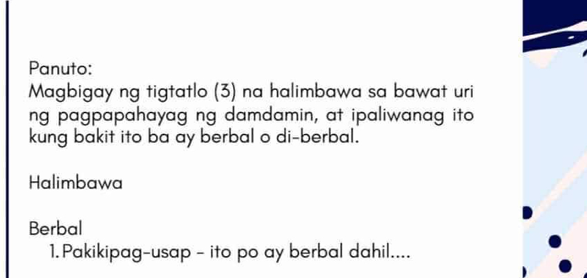 Panuto Magbigay ng tigtatlo (3) na halimbawa | StudyX