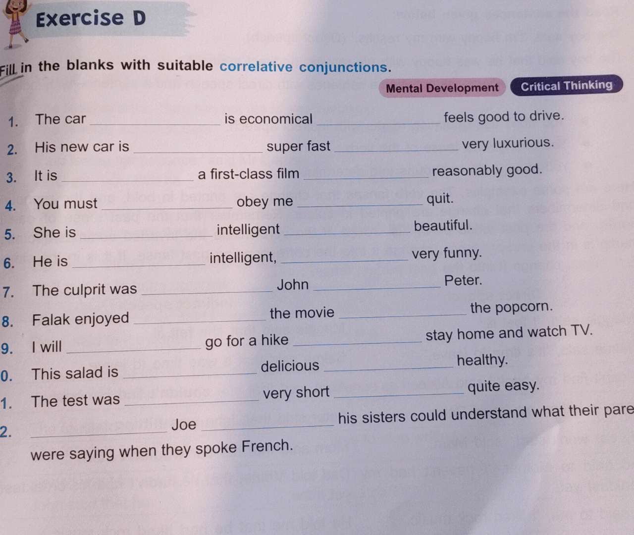 Exercise D Fill in the blanks with suitable | StudyX