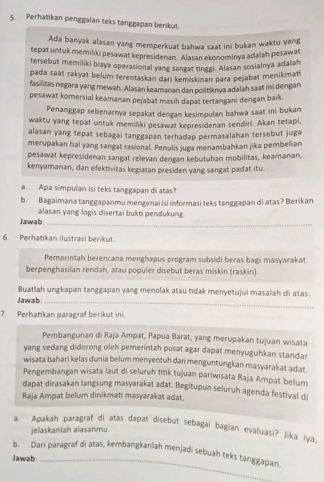 5 Perhatikan penggalan teks tanggapan | StudyX